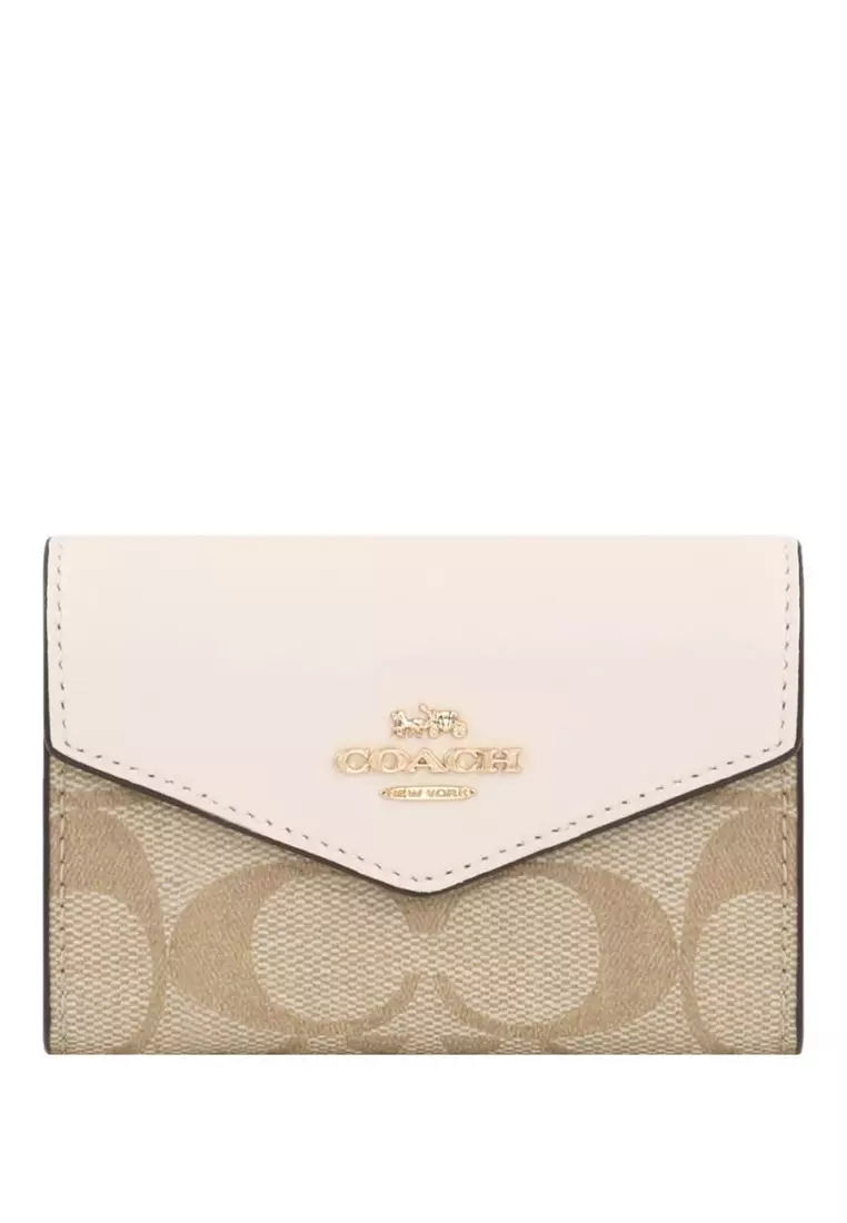 Coach Flap Card Case In Signature Canvas - Sand White 2025 | Buy Coach ...