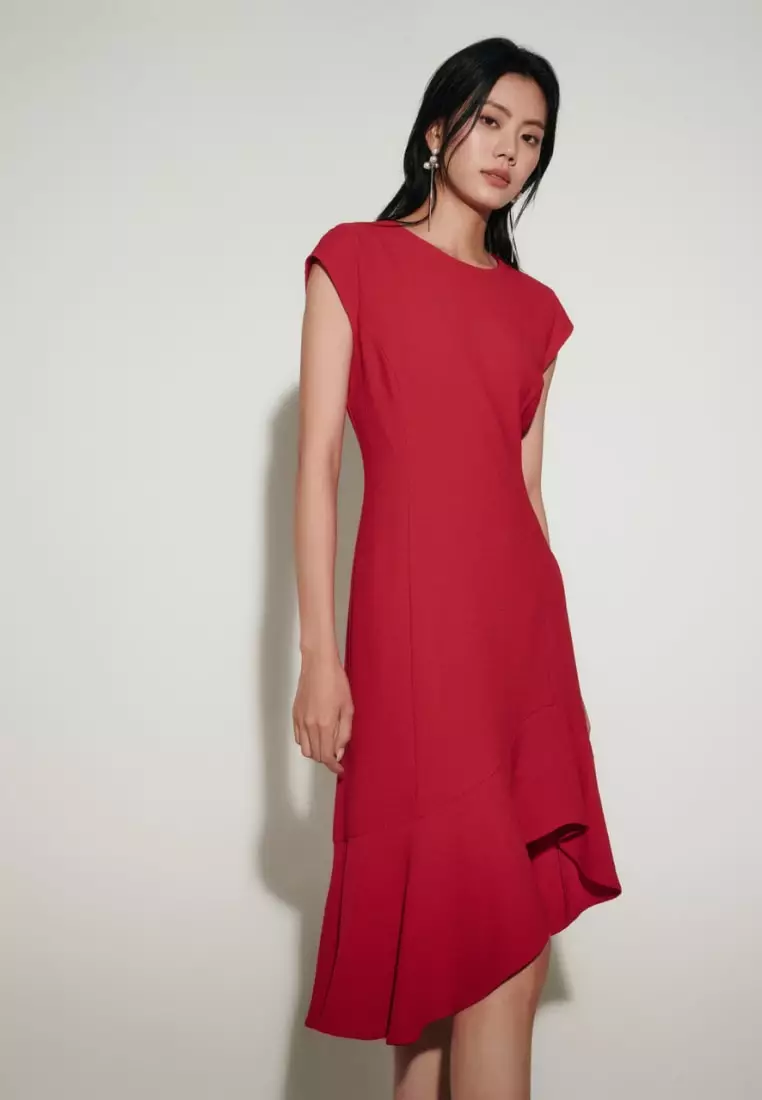 Buy G2000 Asymmetric Ruffle Hem Round Neck Dress 2024 Online | ZALORA ...