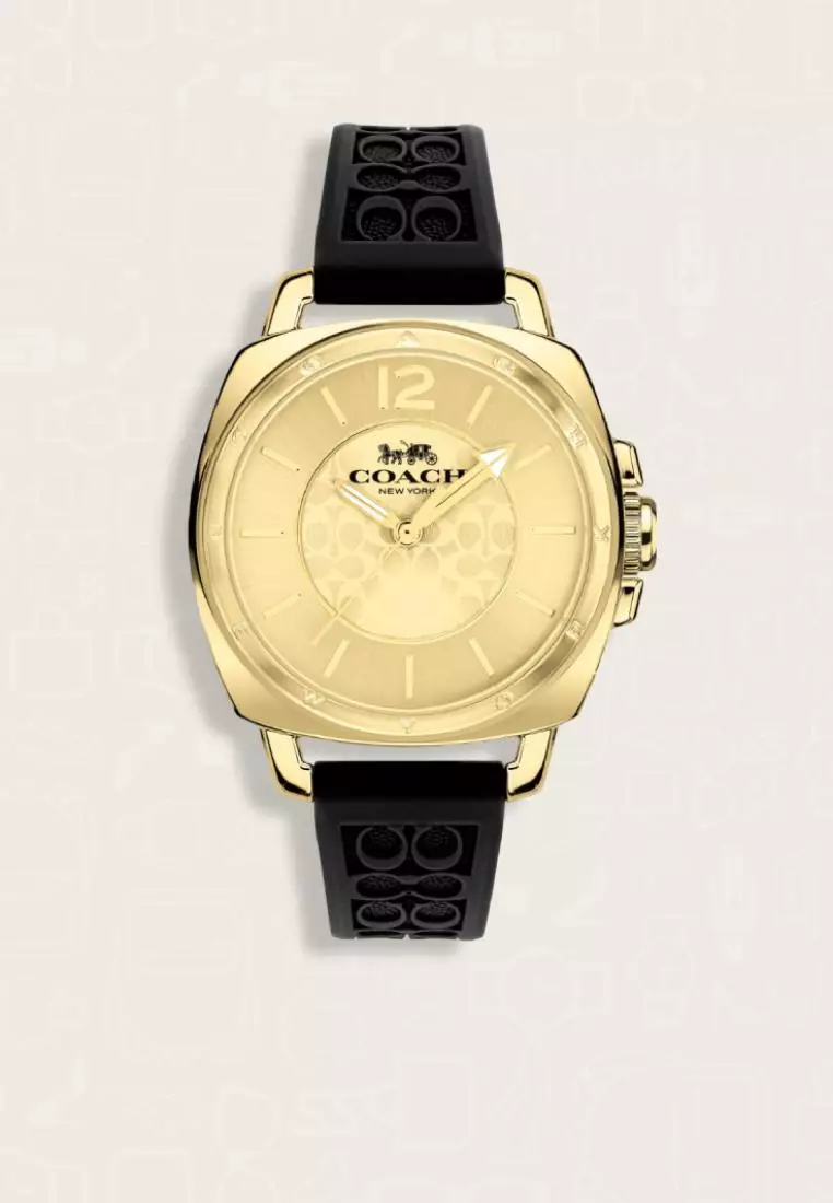 Jual Coach Jam Tangan Wanita Coach Boyfriend Rubber Strap Black Gold ...
