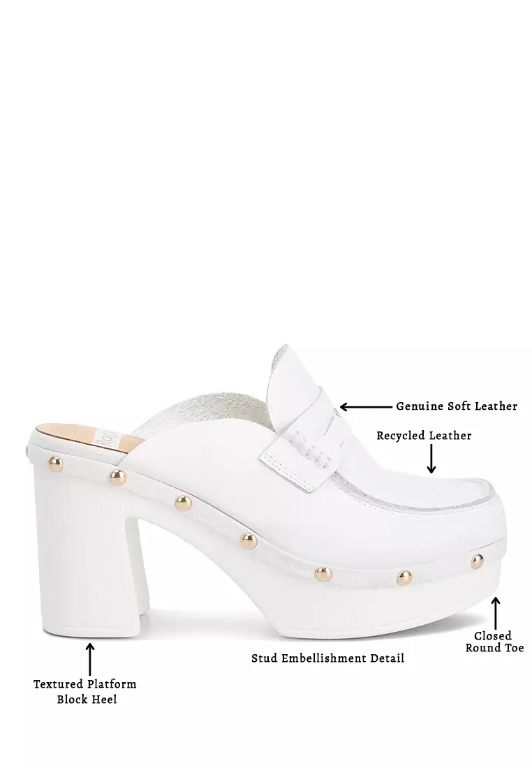 Buy Rag & CO. White Recycled Leather Platform Clogs 2025 Online | ZALORA