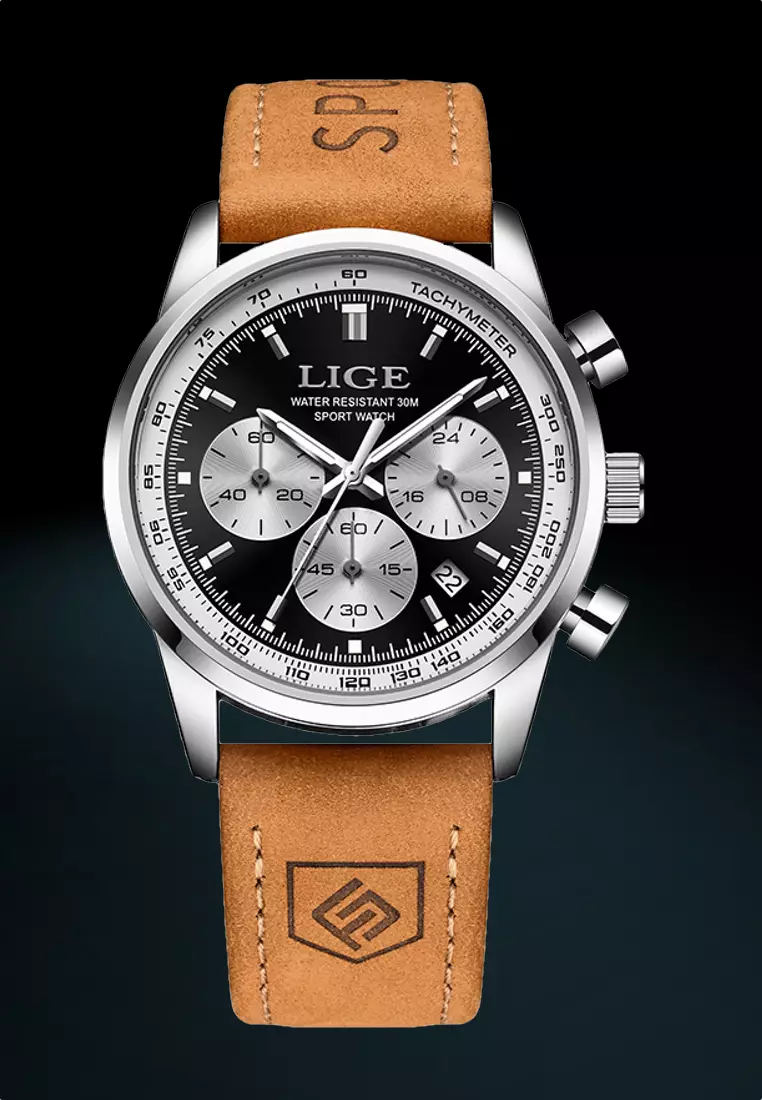 Buy LIGE Unisex Stainless Steel Chronograph Quartz Watch 41mm, Brown ...