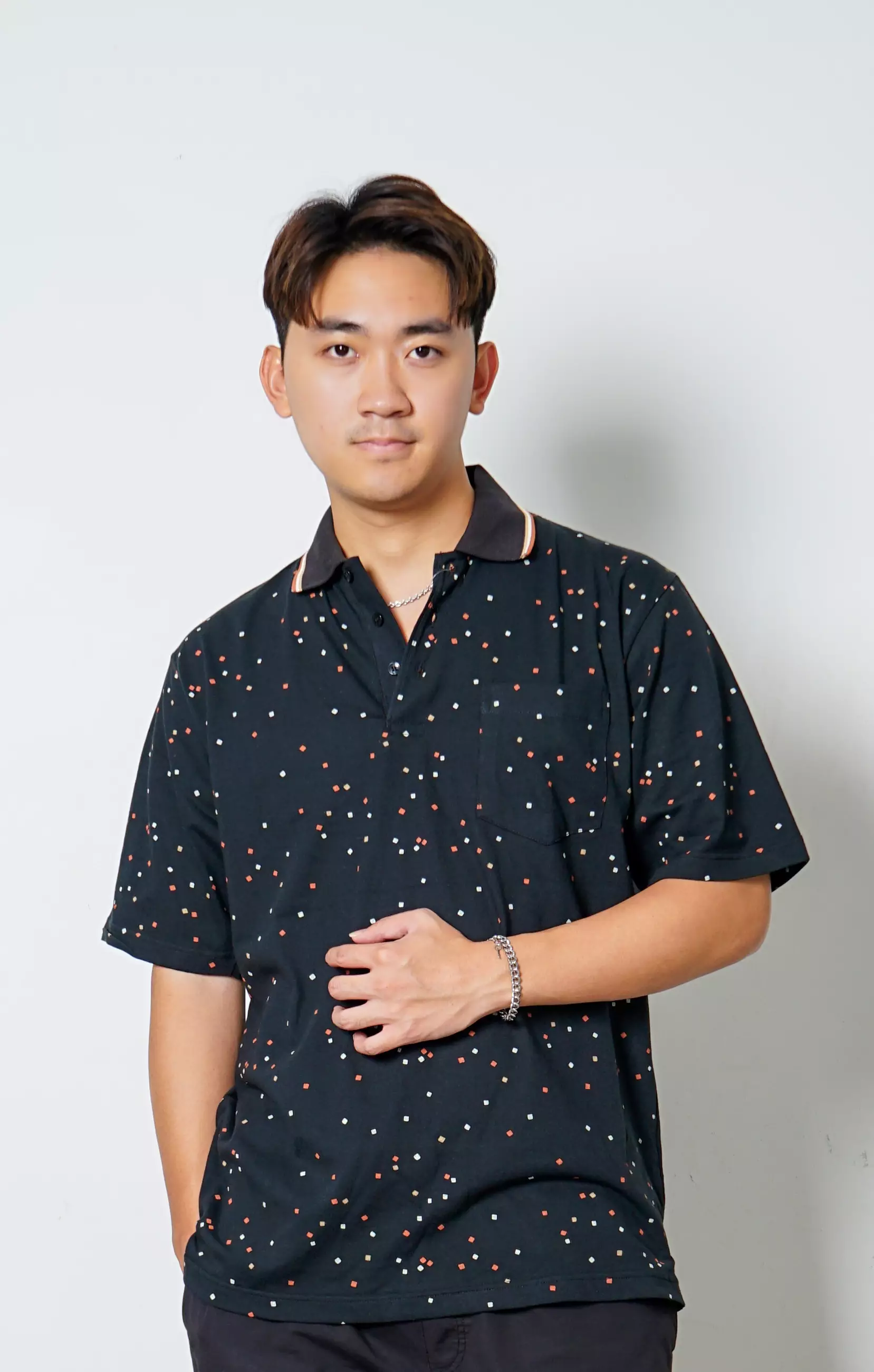 Jual Andre Michel Andre Michel Polo Shirt Lengan Pendek Hitam Motif ...
