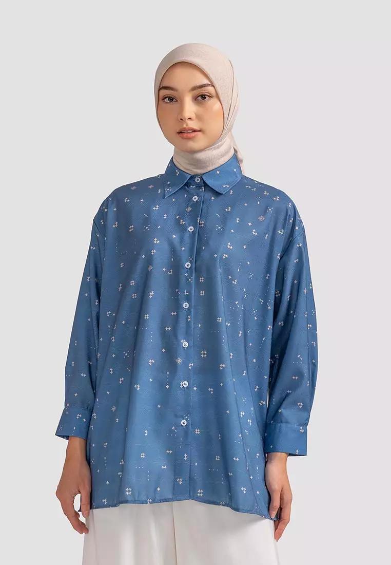 Jual Riamiranda Ria Miranda Deep Blue Zarina Shirt Original 2025 ...