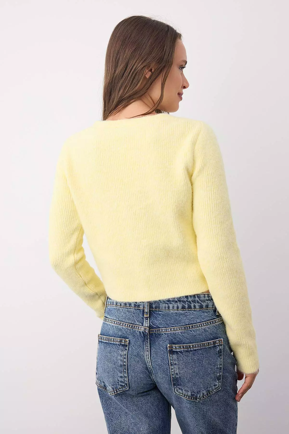 Buy Trendyol Wardrobe Essentials Yellow Crop Button Detailed Soft ...