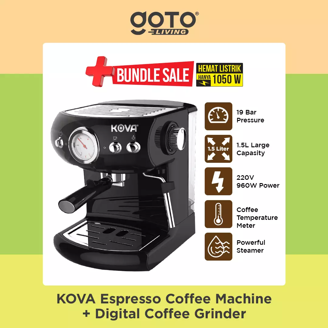 Jual Goto Living Bundling Kova Espresso Maker Dan Kova Digital Coffee Grinder Original 2025 ...