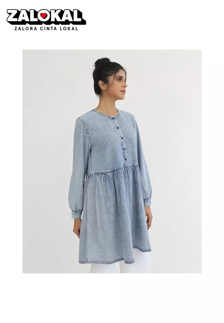 Jual geulis.id Geulis.id NASILA DENIM TOP (2 warna) Top - LIGHTGREY ...
