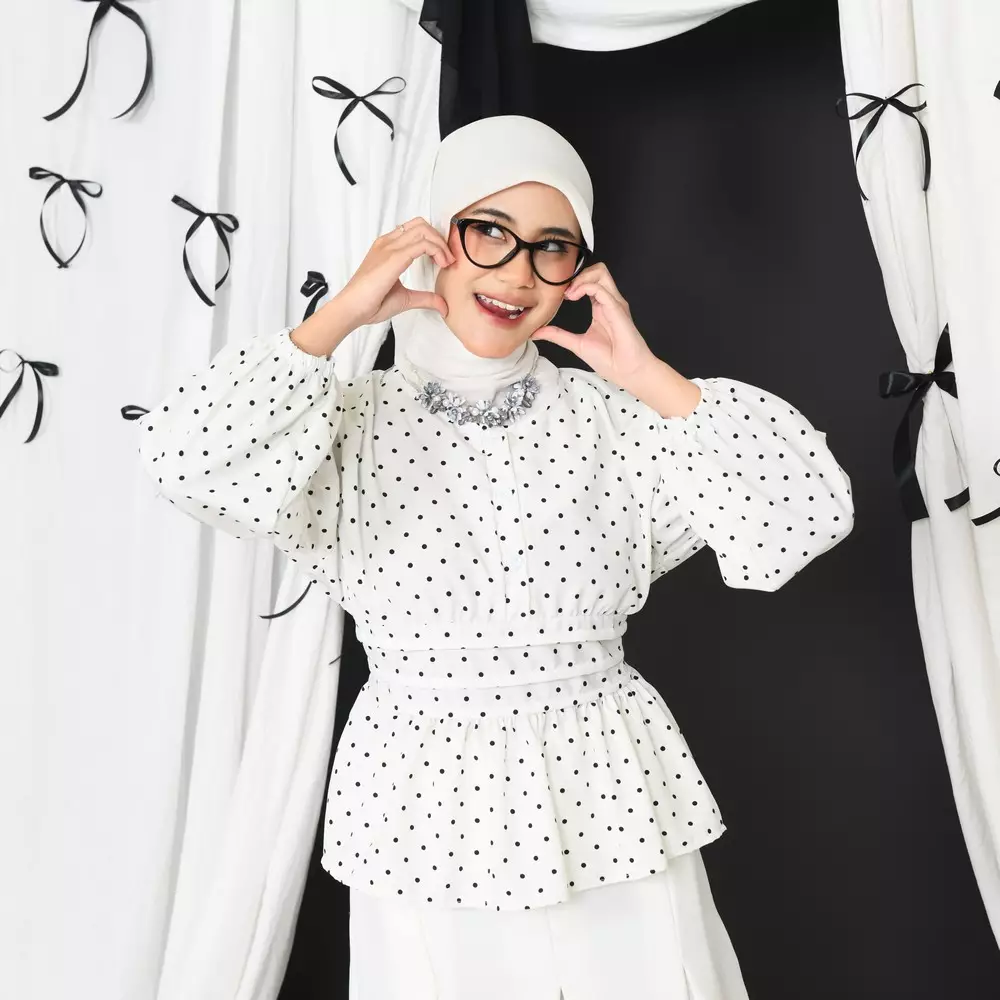Jual Mybamus Leoni Blouse Polkadot - Polka White M19973 R35S3 Original ...