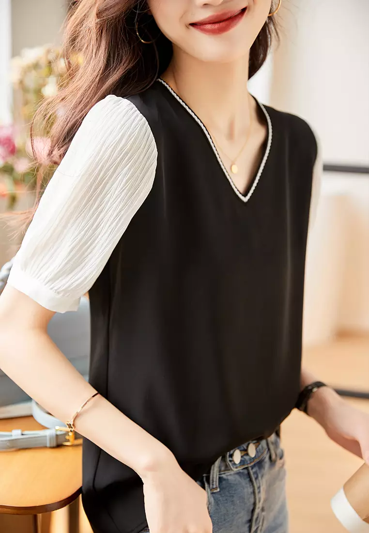 Halo V Neck Colorblock Blouses 2025 | Buy Halo Online | ZALORA Hong Kong