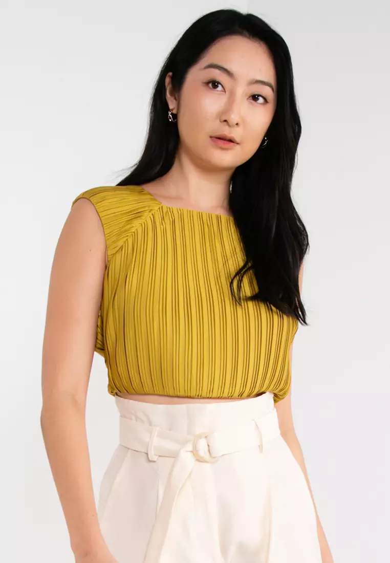 Buy Saturday Club Square Neck Back Cutout Pleated Top 2025 Online ...