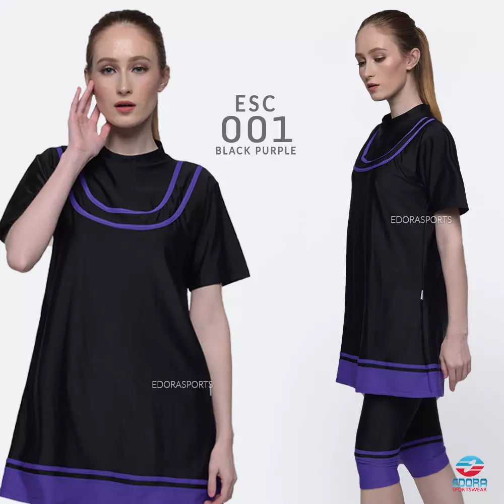 Jual EDORA SPORTSWEAR Baju Renang Wanita Edora Semi Cover ESC 001 BLACK ...