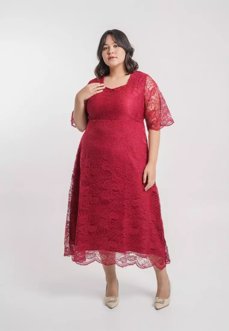 Jual Xtramiles Plus Size Party Dress Jessaline Maroon Original 2026 ...