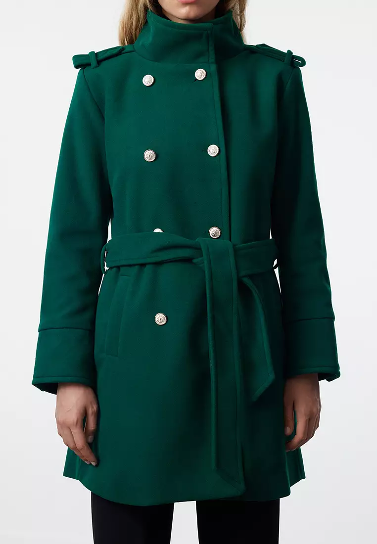 Buy Trendyol Dark Green Belted Gold Button Detailed Soft Textured ...