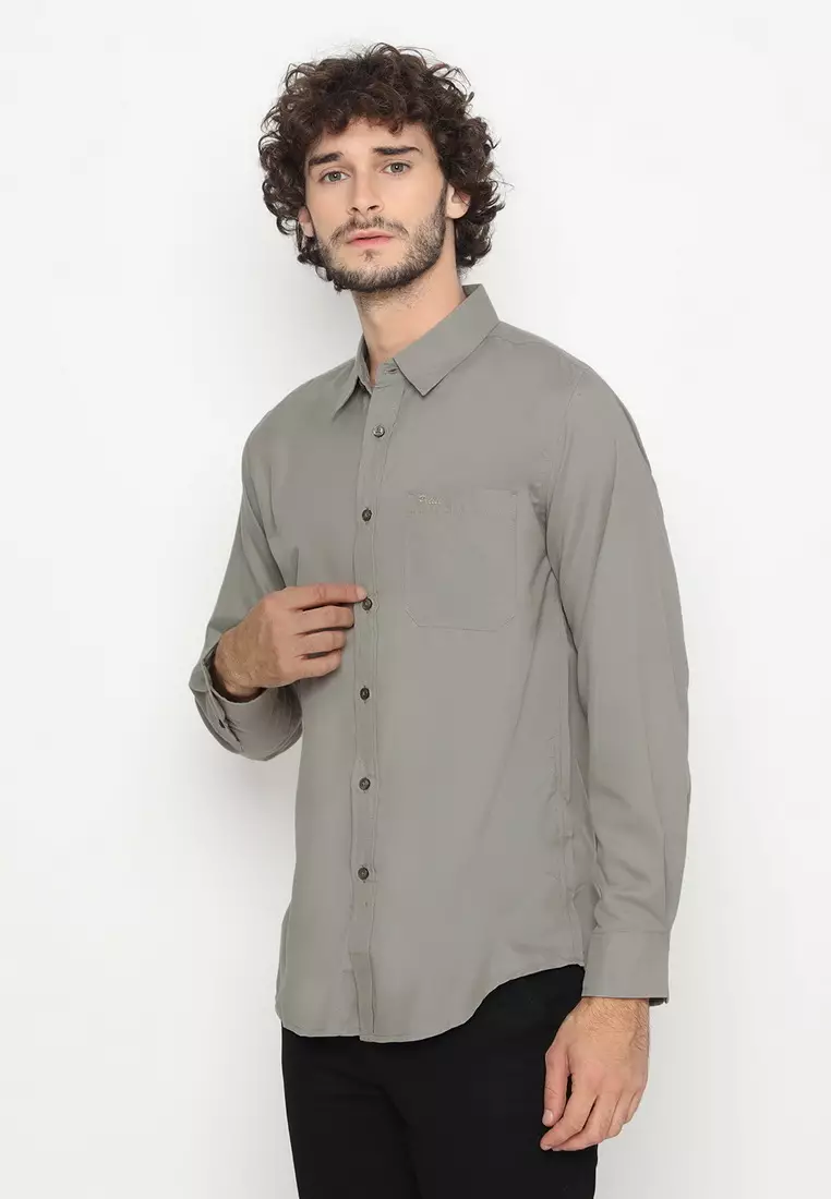 Jual Police Denim POLICE Kemeja Polos Basic Cotton Soft Grey Regular Fit Lengan Panjang Pria ...