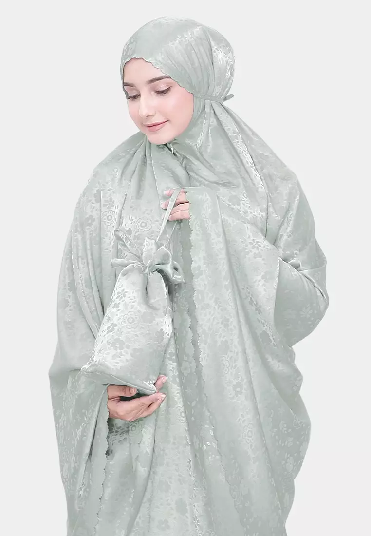 Jual COTTON BEE Cotton Bee - Jacquard Silk Prayer Set | Mukena Dewasa 2in1 - Mint Green Original ...