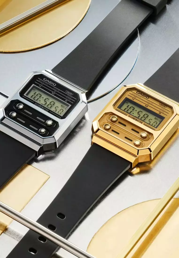 Casio Vintage Digital Watch A100WEFG-9A Gold Dial with Black Resin Band ...