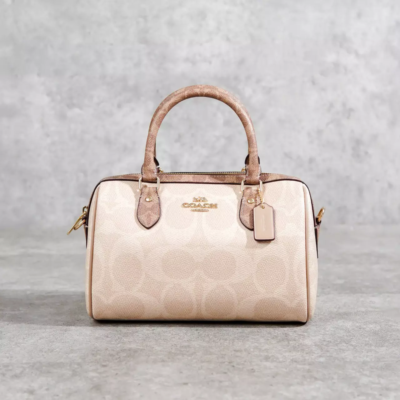 Jual Coach Tas COACH MONOGRAM IVORY BEIGE BROWN HANDLE DUFFLE BAG 100% ...