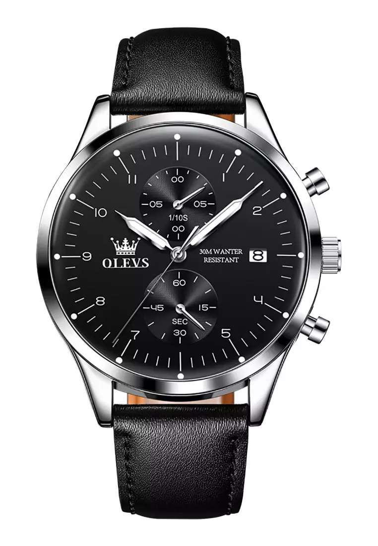 Buy OLEVS Mavis Classic Chronograph Leather Men Wrist Watch 2025 Online ...