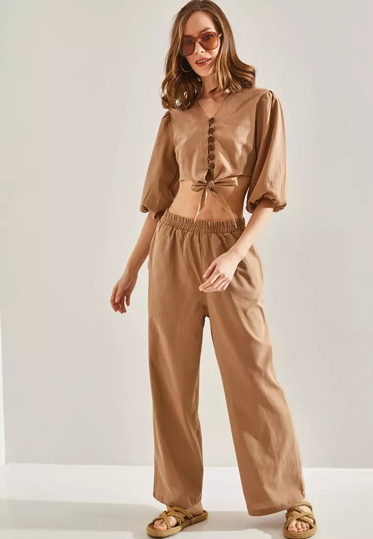 Buy Bianco Lucci Woven Crop Top And Pants Set 2025 Online Zalora