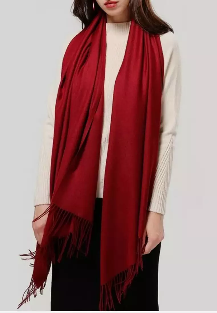 Jual San Marco Plain Cashmere Virgin wool Pashmina Syal Wanita Red ...