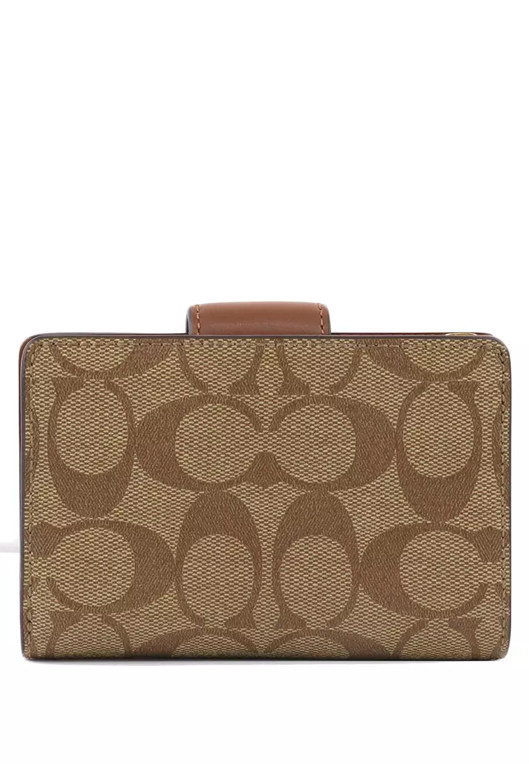 Buy Coach Medium Corner Zip Wallet In Signature Canvas - Brown Online ...