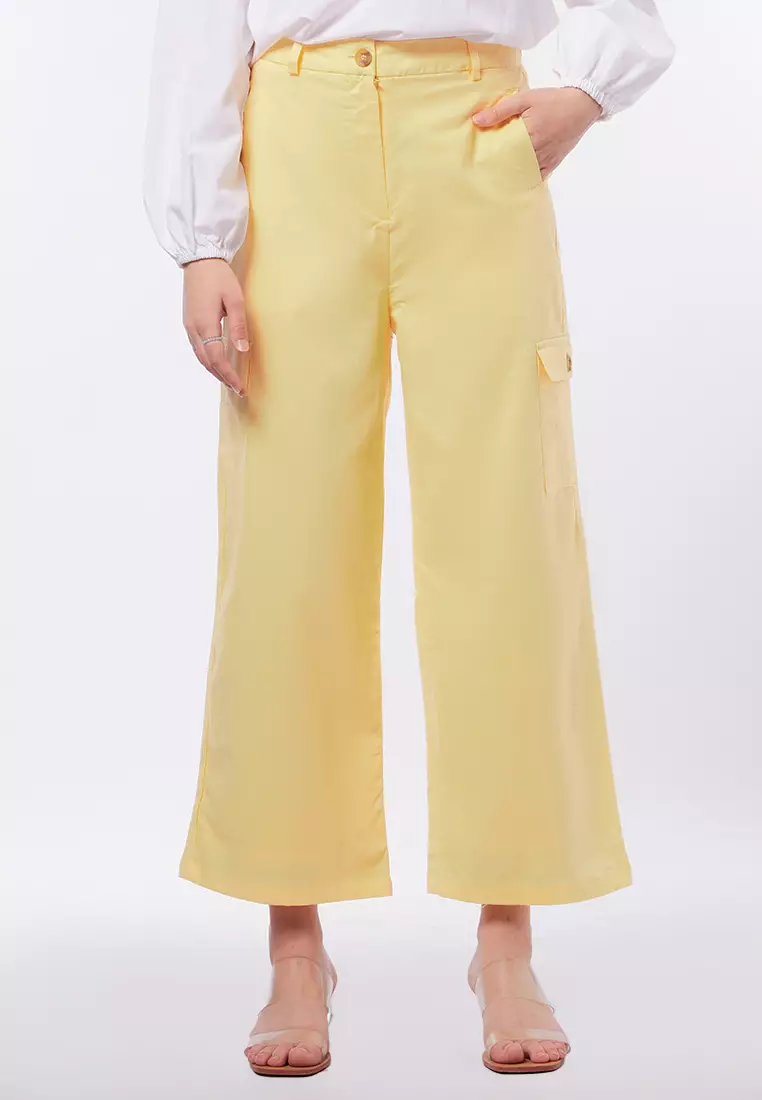 Jual et cetera Wide Leg Cargo Pants SOFT YELLOW Original 2025 | ZALORA ...
