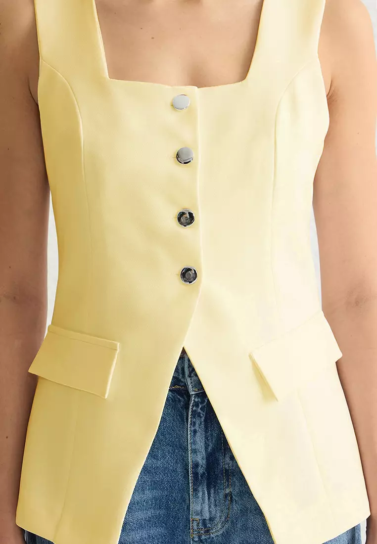 Buy Trendyol Yellow Fitted Square Neck Thick Strap Vest Vest 2026 ...