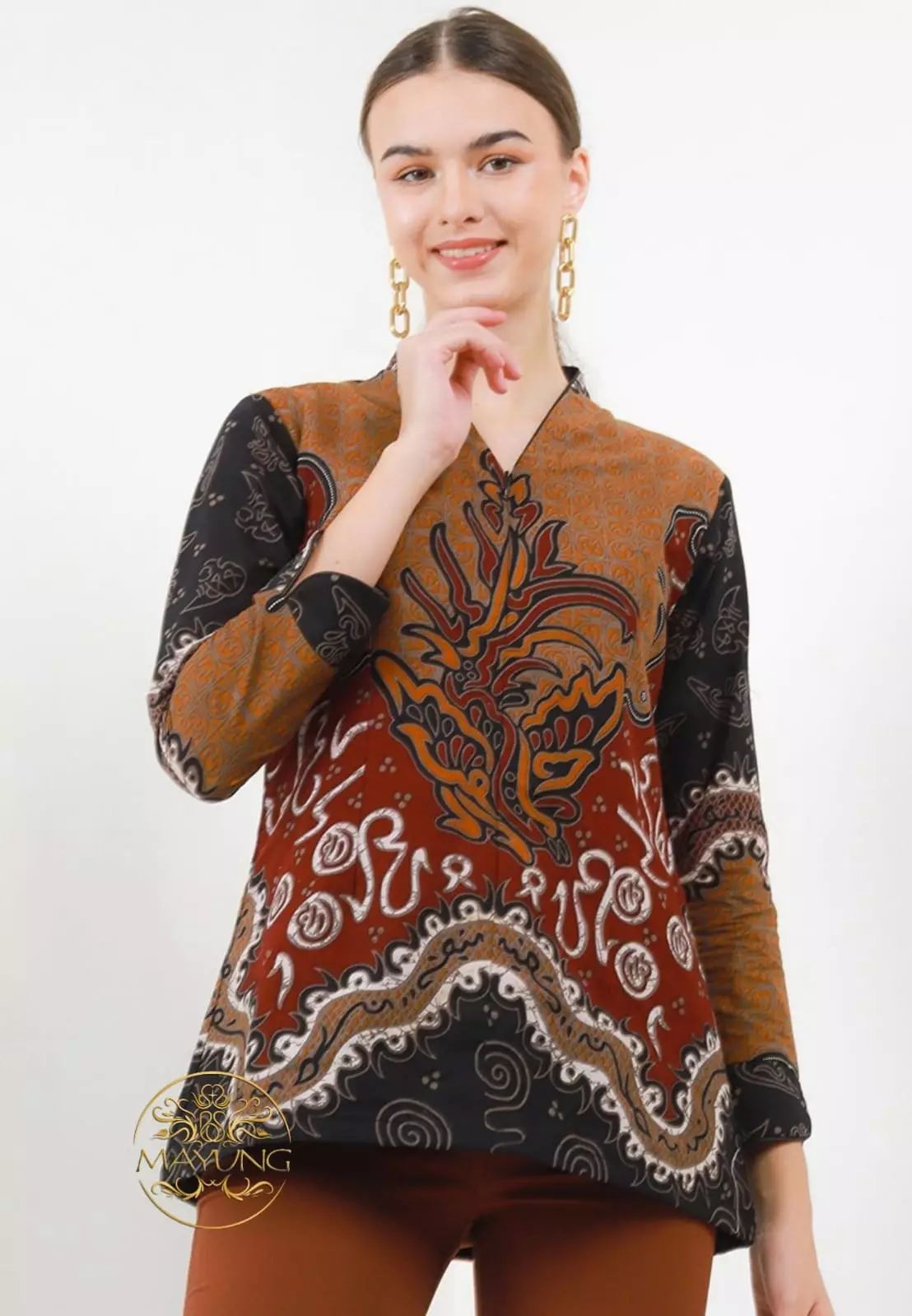 Jual Batik Mayung Blouse Batik Hanindya Maron Premium Slimfit Modern ...