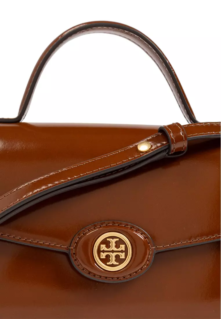 Buy Tory Burch Small Robinson Spazzolato Top-Handle Bag Dark Sienna ...