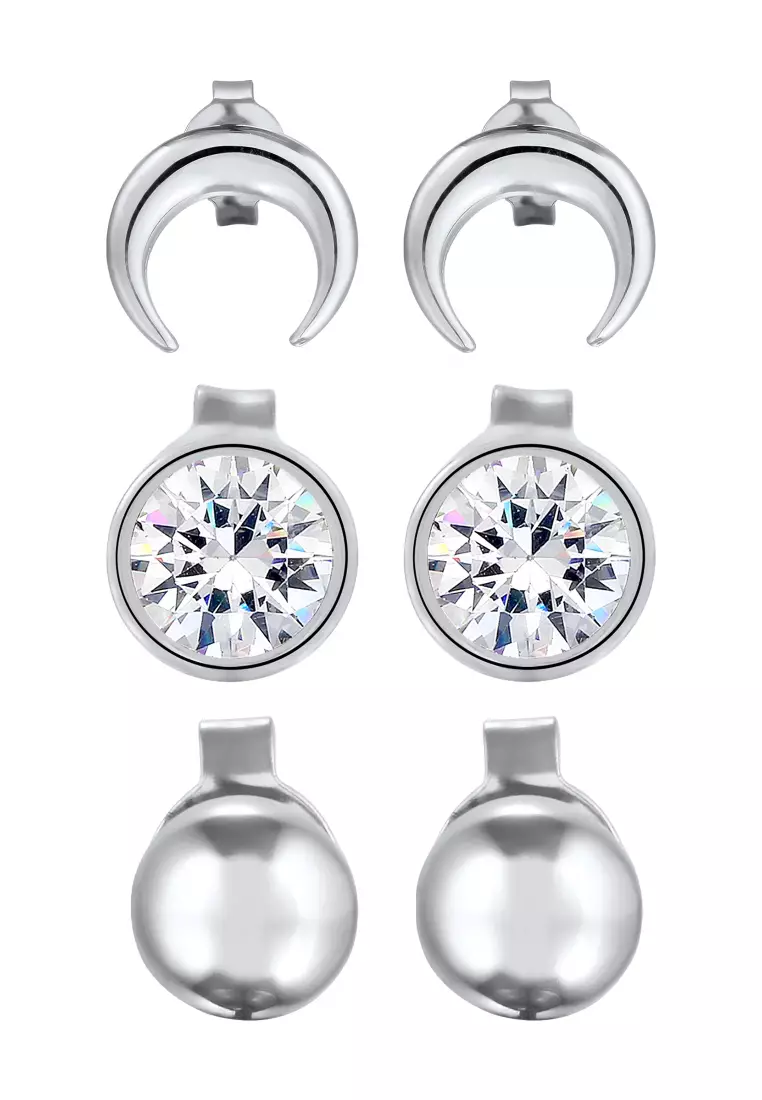 Buy ELLI GERMANY Earring Set Moon Crystals Cut White Embellished with ...