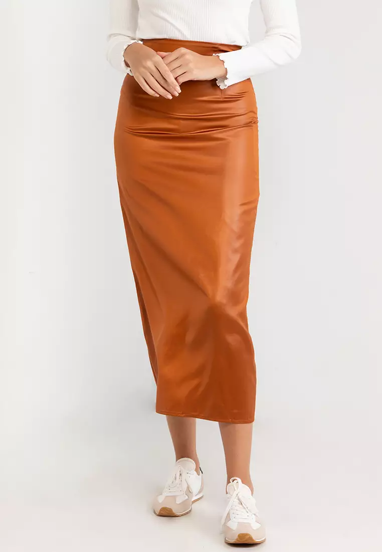 Buy Heather Leather-Like Satin Narrow Skirt Online | ZALORA Malaysia