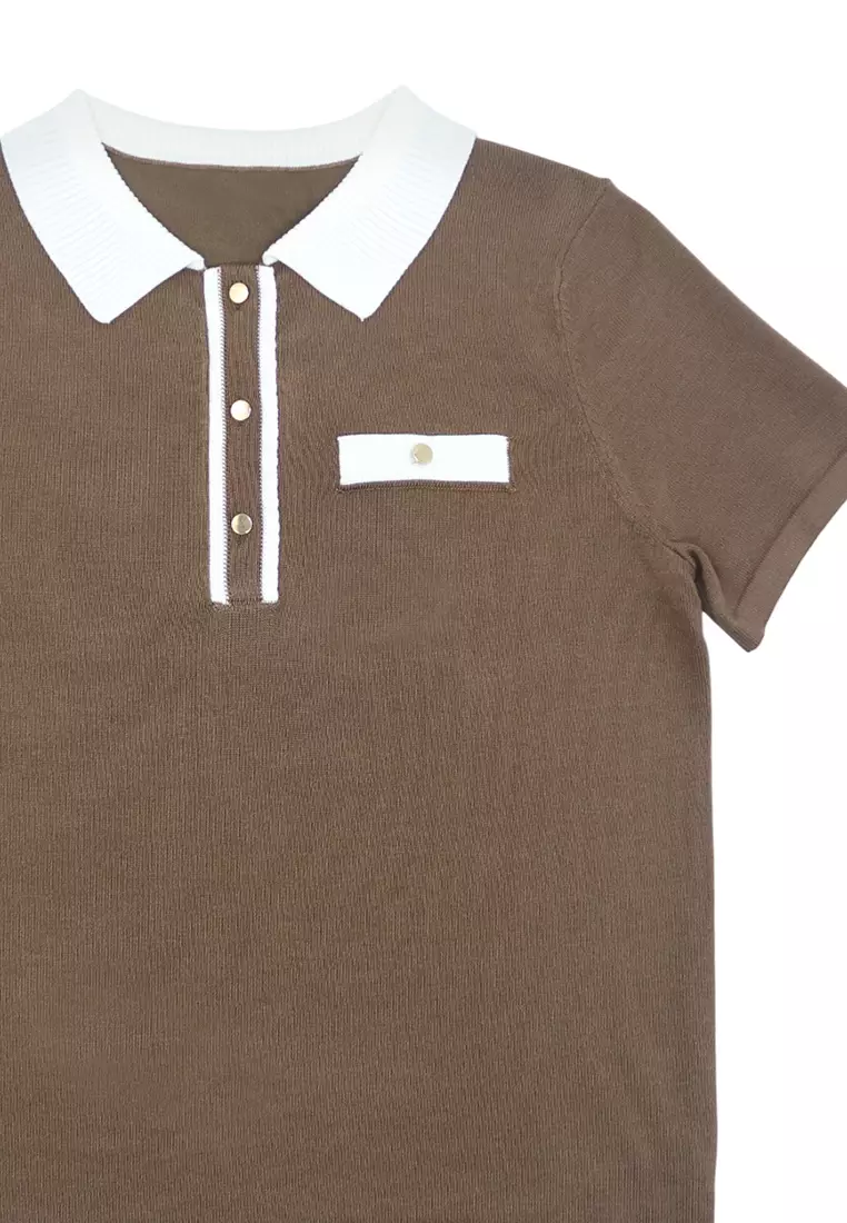 Buy POP Shop Ladie's Contrast Half-Placket Polo Shirt - Sepia 2026 ...