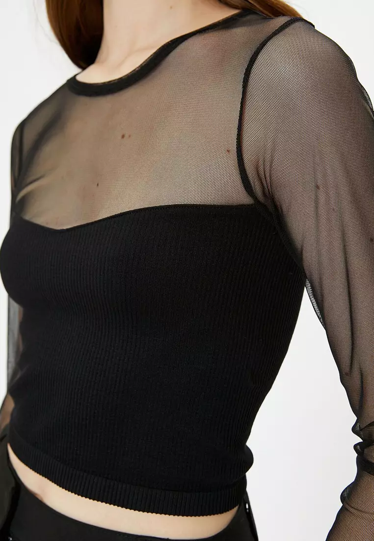 Buy KOTON Sheer Crop Top Online | ZALORA Malaysia