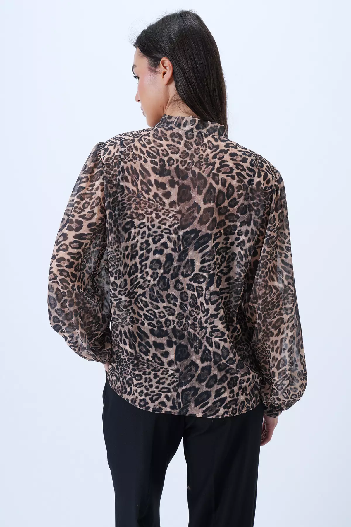 Buy Alacati Leopard Mandarin Collar Bow Patterned Woven Shirt And ...