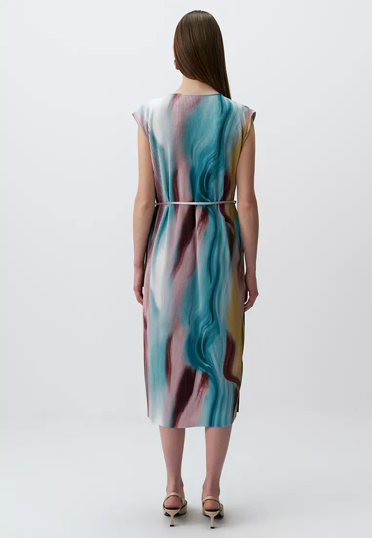 Buy Jimmy Key Jimmy Key Multi-Colored Sleeveless Patterned Pleated Midi ...