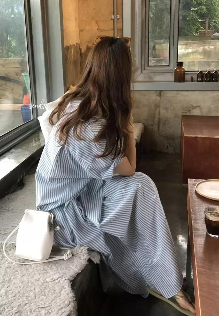 Buy Sunnydaysweety 2024 Lazy Striped Loose Long DresNew Summer ...