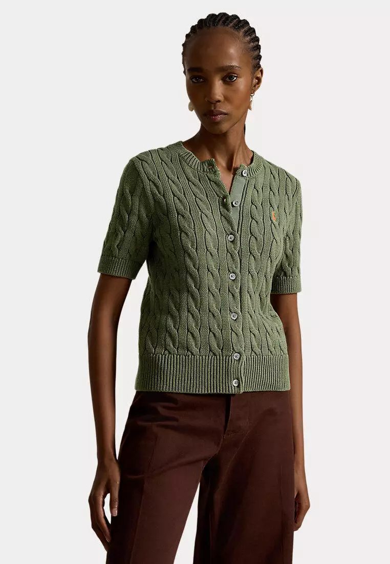 Buy Polo Ralph Lauren Cable-Knit Cotton Short-Sleeve Cardigan 2026 ...