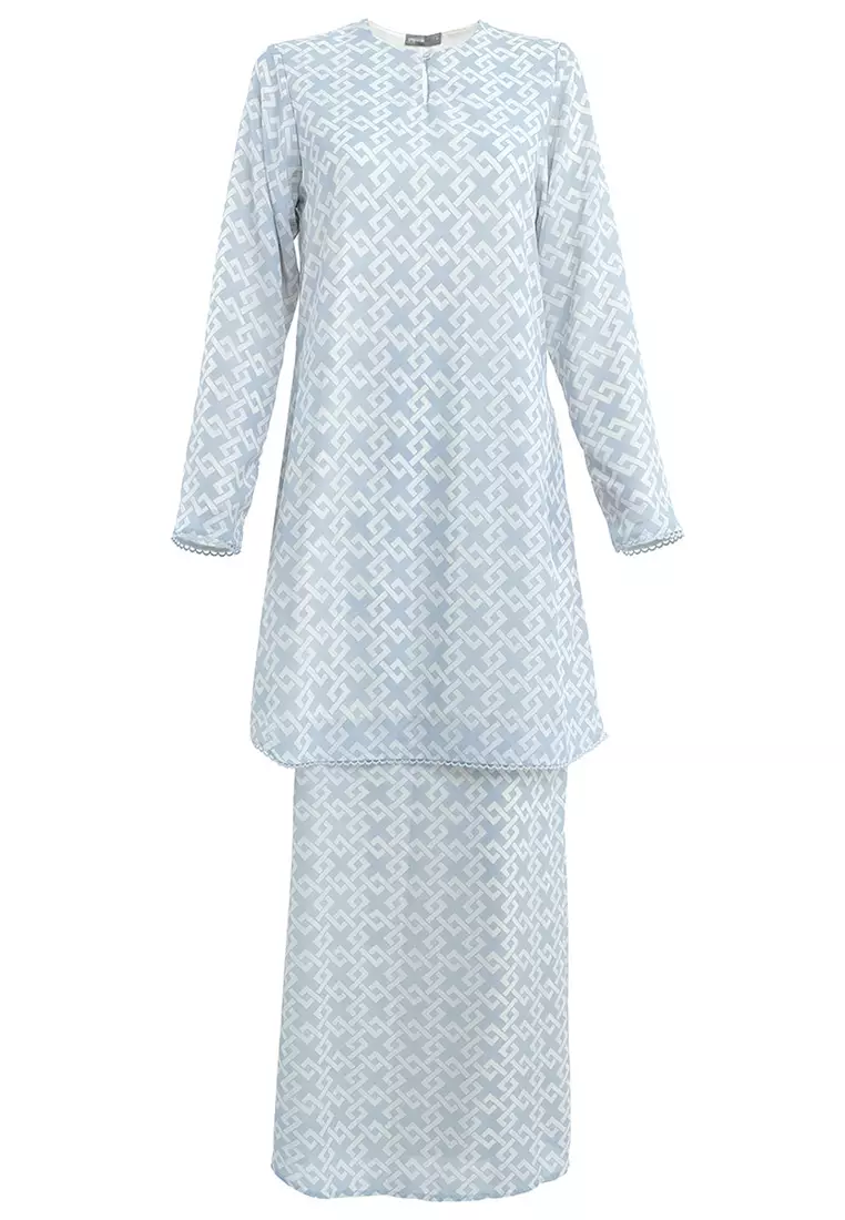 Buy POPLOOK Duyong Blouse & Skirt - Soft Blue Geometric Online | ZALORA ...