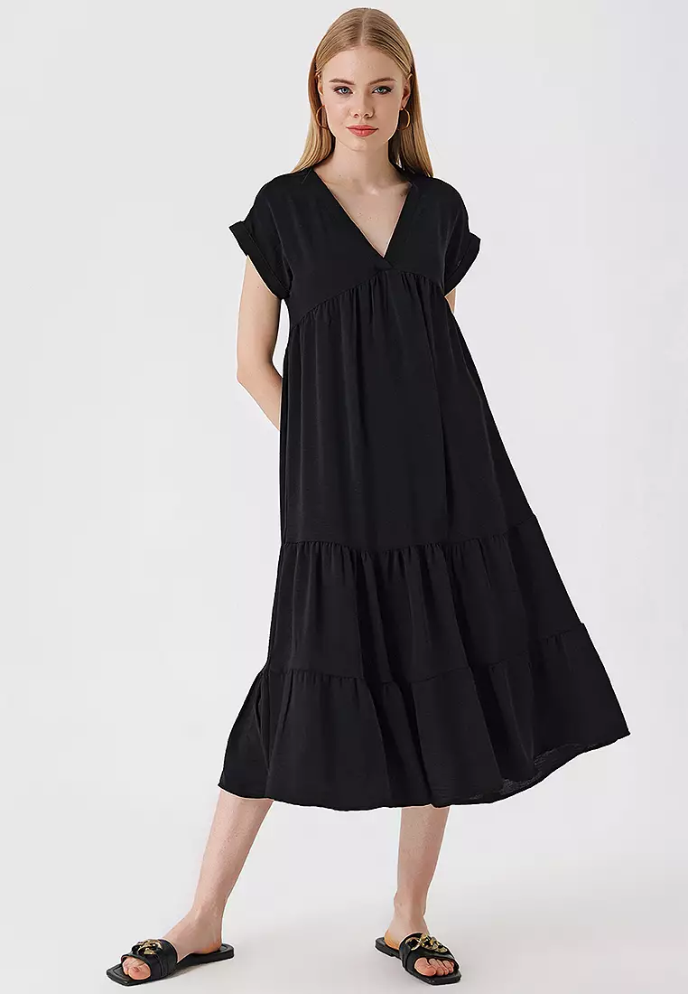 Buy Bigdart V-Neck Flounce Dress Black 2025 Online | ZALORA