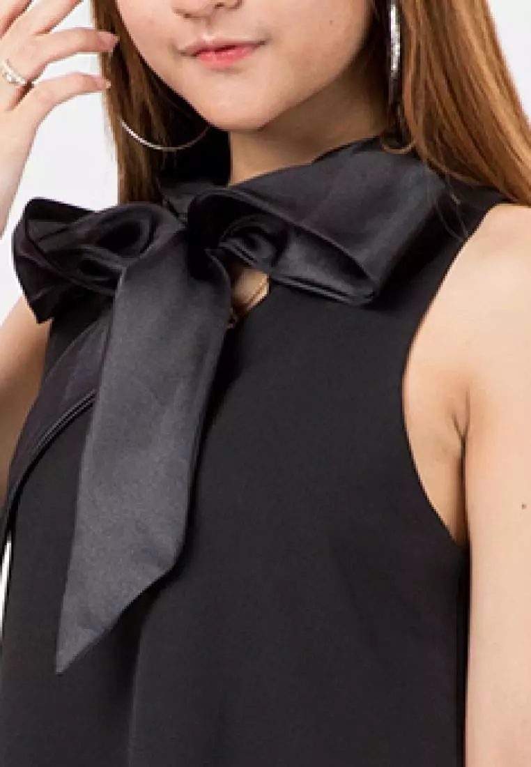 Jual The Pink Label Big Ribbon Collar Mini Dress in Black Original 2024 ...