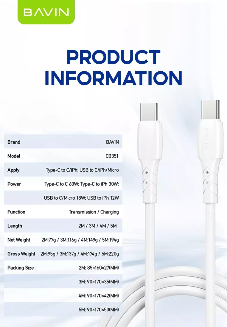 Buy BAVIN CB351 12W Data Cables 4 Meters Interface with Fast Charging ...