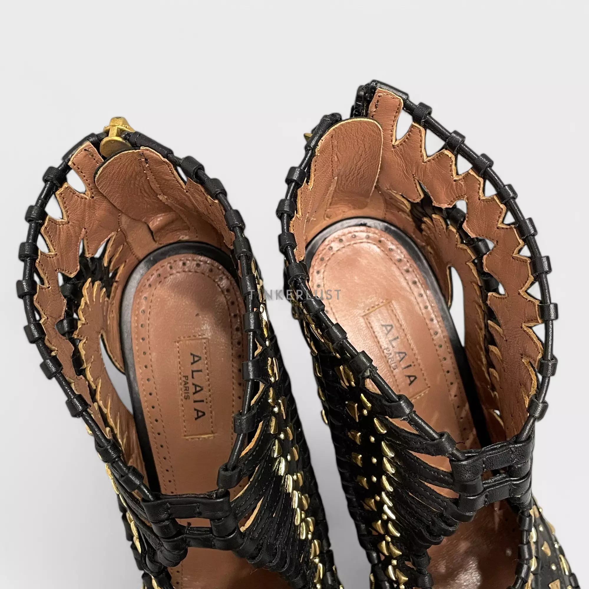 Jual Alaïa [PRELOVED] Alaia Laser Cut Stud Black Leather Boot Heels ...