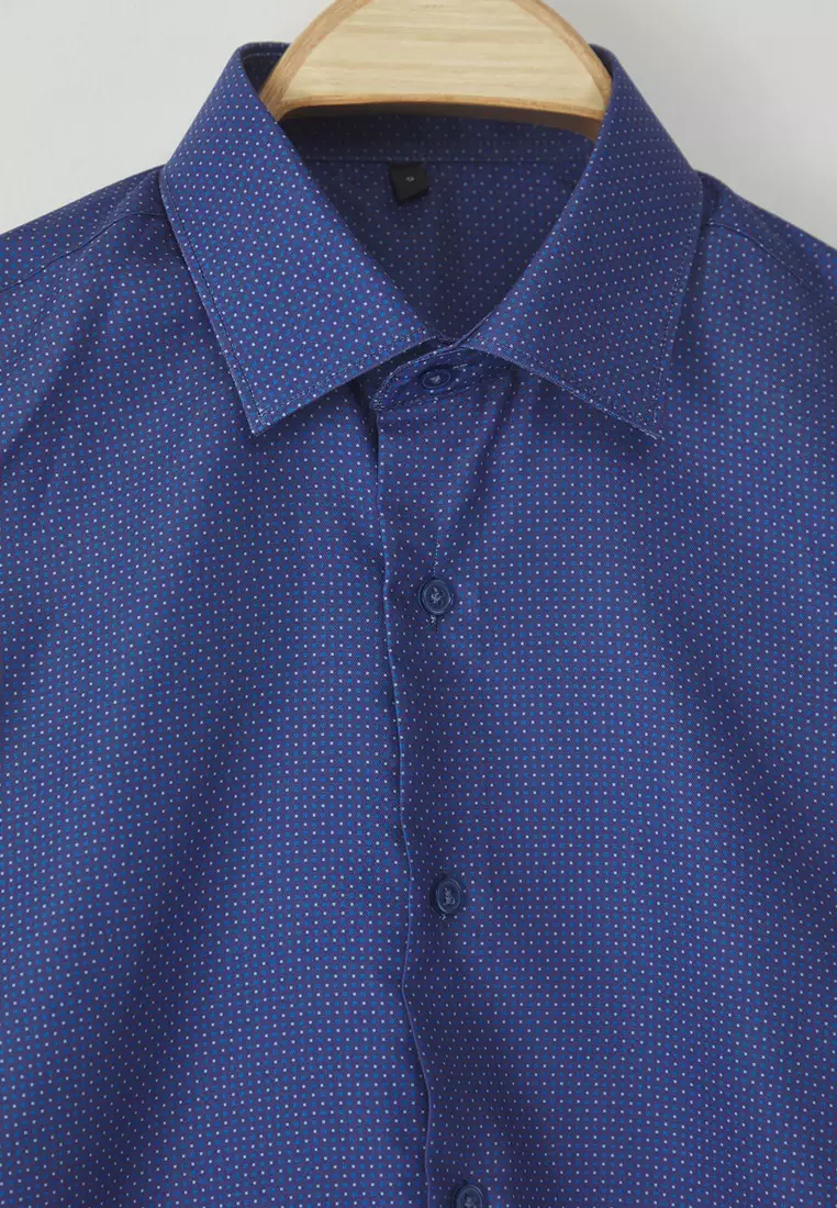 Buy Trendyol Navy Blue Slim Fit Polka Dot Patterned Men's Classic Smart ...