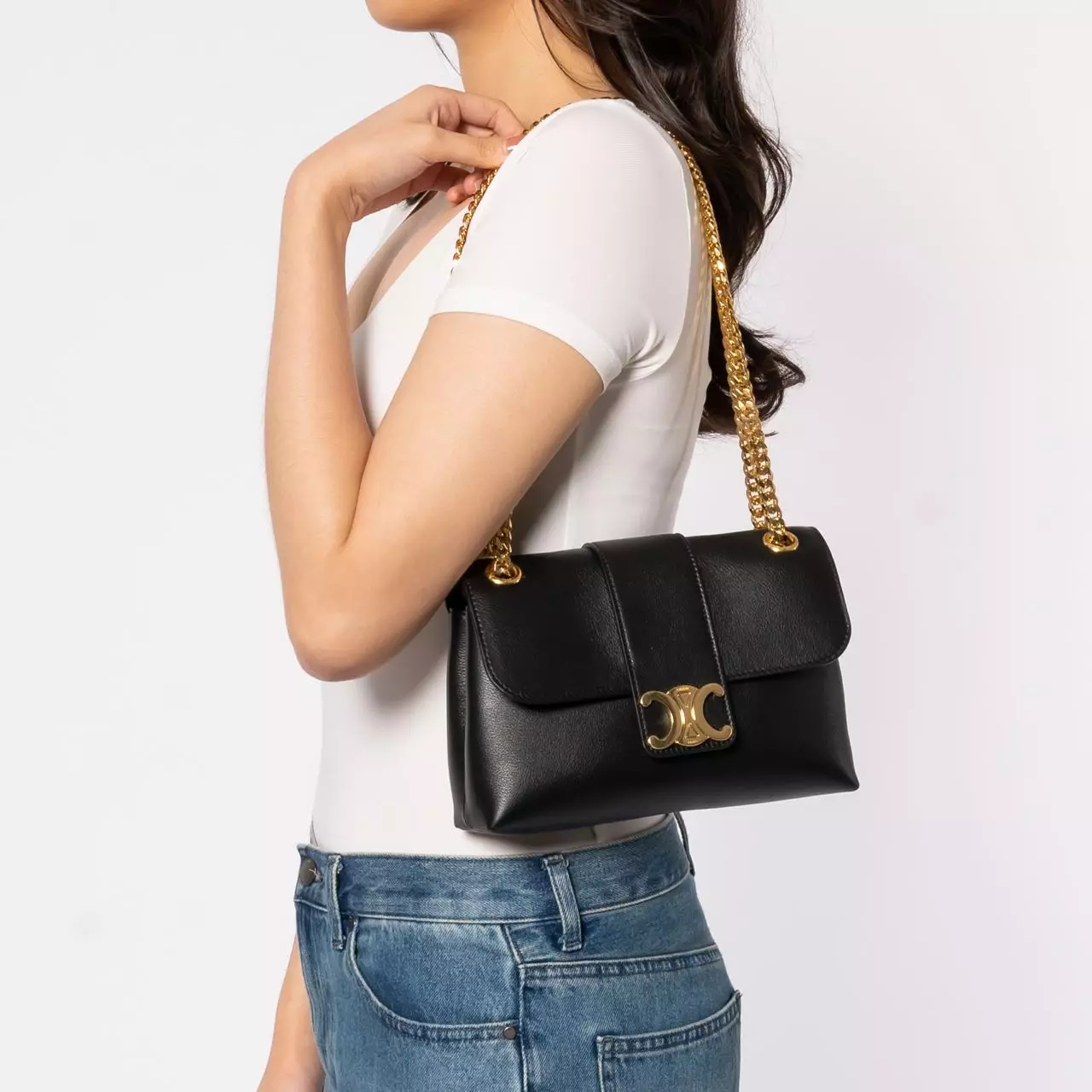 Jual CELINE Celine Teen Victoire Supple Bag Calfskin Black Original ...