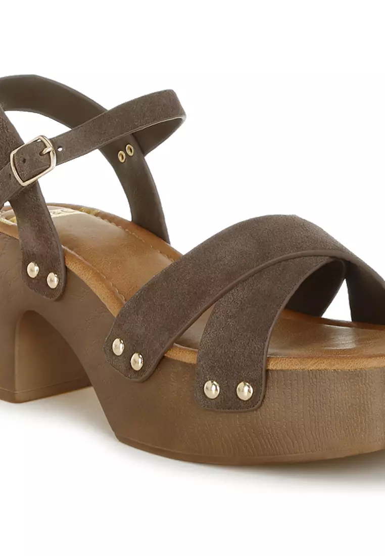 Buy Rag & CO. Studded Real Suede Clog Sandals In Brown Online | ZALORA ...