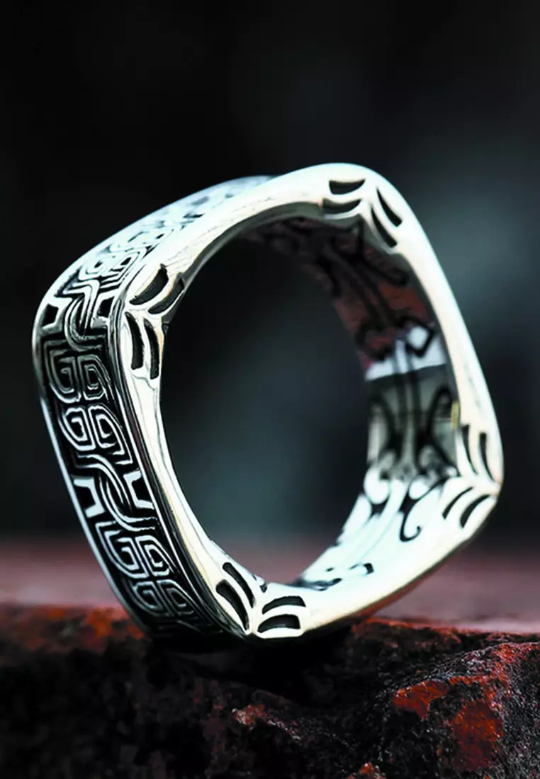 Buy LYCKA JSC2018 316L Titanium Steel Heavy Metal Classic Pattern Ring ...