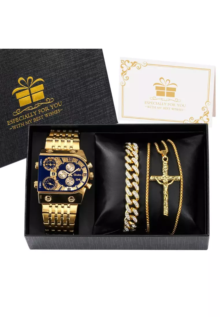 Buy OPCHIC Men's Multi-time Zone Large Dial Luminous Quartz Steel Band ...