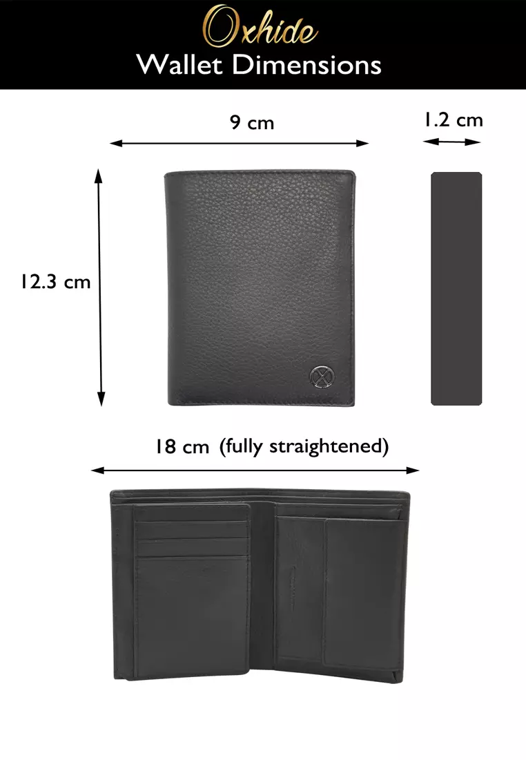 Oxhide Full Grain Leather Black Bifold Wallet Men with Coin Pouch ...