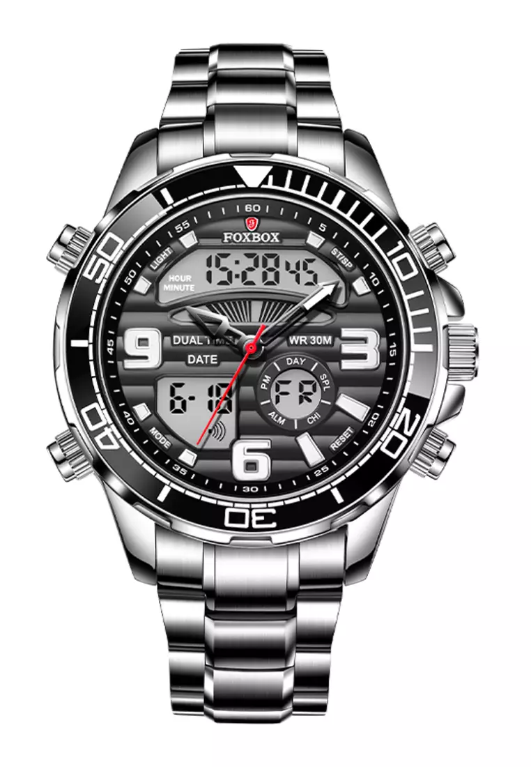 Buy LIGE FOXBOX Unisex Stainless Steel Diver's Analogue/Digital Quartz ...