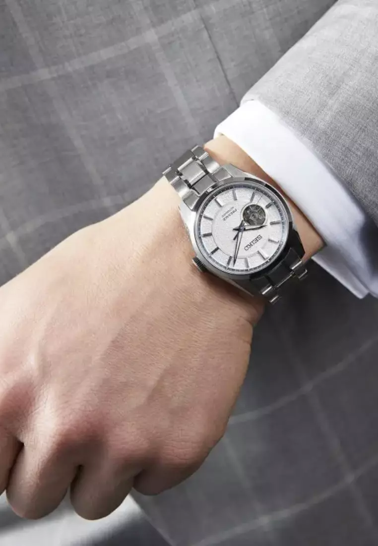 Buy Seiko Seiko Presage Sharp Edged ‘Midday’ White Dial Open Heart ...