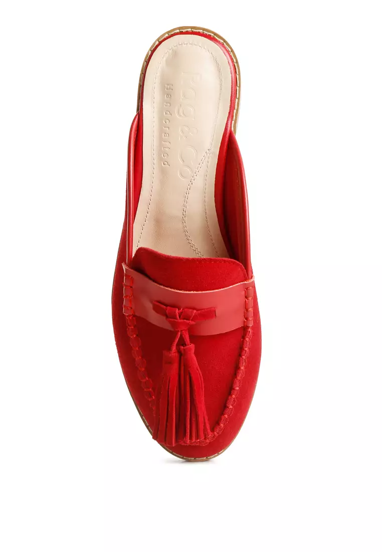Buy Rag & CO. Red Tassle Detail Leather Mules 2024 Online | ZALORA ...